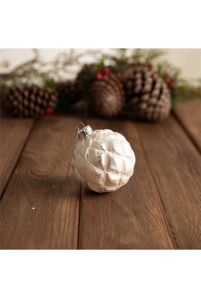 Chakra Gümüş Glitter Cam Yılbaşı Topu 8 cm Desen 3