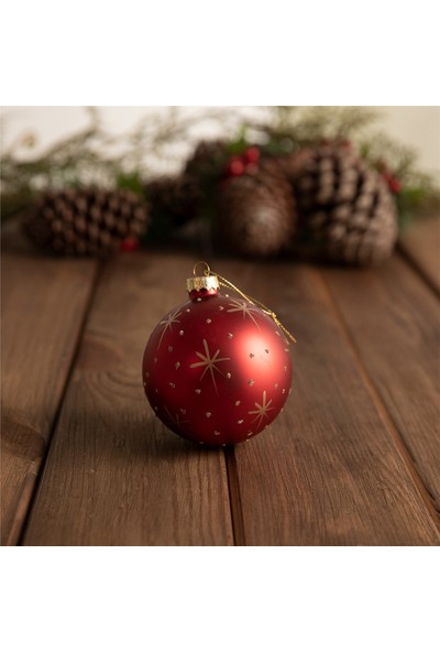 Chakra Kırmızı Cam Yılbaşı Topu 8 cm Desen 4 Chakra Kırmızı Cam Yılbaşı Topu 8 cm Desen 4
