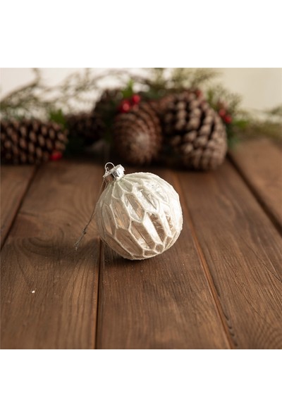 Chakra Gümüş Glitter Cam Yılbaşı Topu 8 cm Desen 1