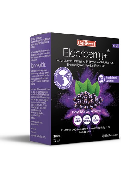 GetDirect Elderberry+ Karamürver ve Afrika Sardunyası 20 Şase – Uzun Salınımlı C Vitamini, Susuz Kullanım GetDirect Elderberry+ Karamürver ve Afrika Sardunyası 20 Şase – Uzun Salınımlı C Vitamini, Susuz Kullanım