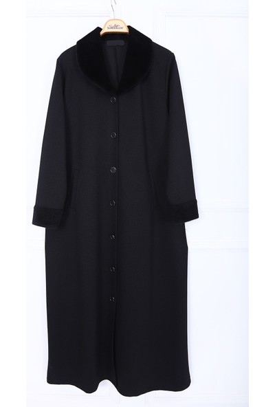 Kombinal Siyah Düğmeli Cepli Kürk Detaylı Büyük Beden PARDESÜ-1739 Kombinal Siyah Düğmeli Cepli Kürk Detaylı Büyük Beden PARDESÜ-1739