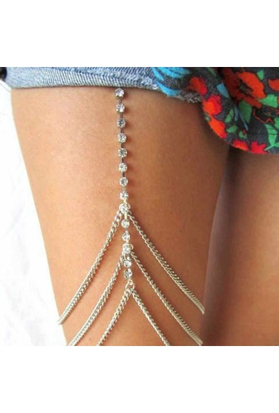 Misboho Üç Zincirli Kristal Taşlı Bacak Zinciri ve Bacal Takısı