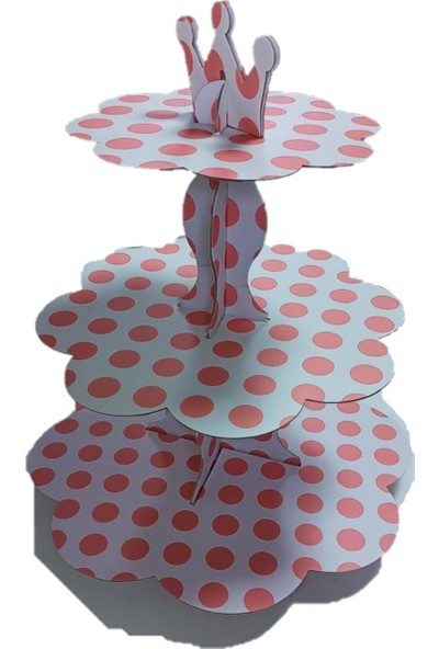 Organizasyon Pazarı Cupcake Standı Beyaz - Pembe Puantiyeli Kek Standı 3 Katlı Organizasyon Pazarı Cupcake Standı Beyaz - Pembe Puantiyeli Kek Standı 3 Katlı