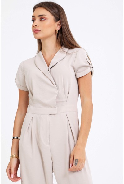Tuba Kısa Kol Pens Detaylı Tulum