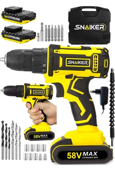 Snaiker Alman 58 V 5 Ah Gts Darbeli Çift Metal Şanzuman Bakır Sargili Şarjlı Çift Akülü Vidalama Matkap Sarı Snaiker Alman 58 V 5 Ah Gts Darbeli Çift Metal Şanzuman Bakır Sargili Şarjlı Çift Akülü Vidalama Matkap Sarı