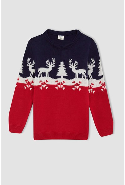 DeFacto Erkek Çocuk Yılbaşı Temalı Geyik Figürlü Triko Kazak S2756A621WN DeFacto Erkek Çocuk Yılbaşı Temalı Geyik Figürlü Triko Kazak S2756A621WN