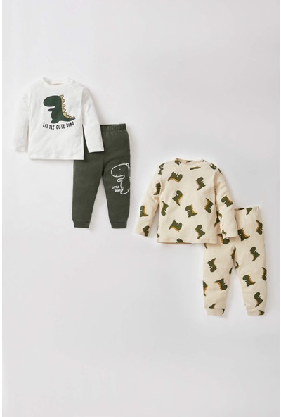DeFacto Erkek Bebek Regular Fit Dinozor Desenli Bisiklet Yaka Uzun Kollu 4'lü Pijama Takım V8240A221WN DeFacto Erkek Bebek Regular Fit Dinozor Desenli Bisiklet Yaka Uzun Kollu 4'lü Pijama Takım V8240A221WN