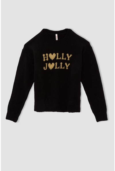 DeFacto Kız Çocuk Regular Fit Yılbaşı Temalı Bisiklet Yaka Triko Kazak W6497A621WN DeFacto Kız Çocuk Regular Fit Yılbaşı Temalı Bisiklet Yaka Triko Kazak W6497A621WN