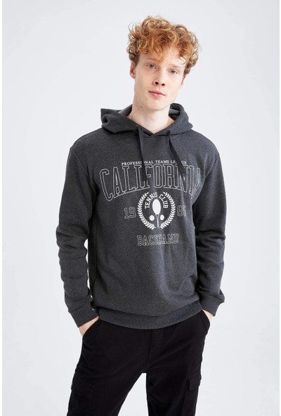 DeFacto Regular Fit İçi Yumuşak Tüylü Baskılı Uzun Kollu Sweatshirt W9674AZ21WN