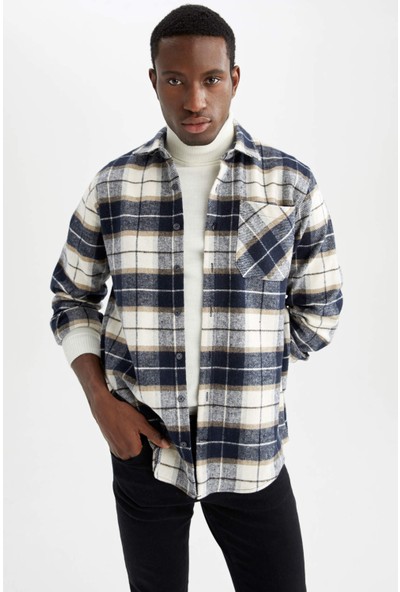 DeFacto Regular Fit Polo Yaka Ekose Desenli Uzun Kollu Oduncu Gömlek X0716AZ21WN