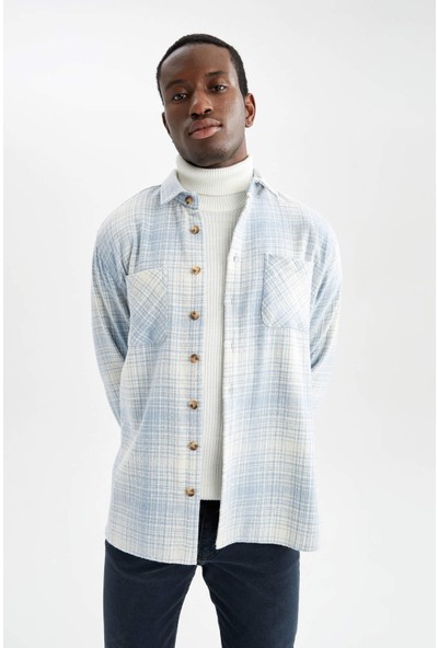 DeFacto Regular Fit Polo Yaka Ekose Desenli Uzun Kollu Oduncu GÖMLEK X2117AZ21WN