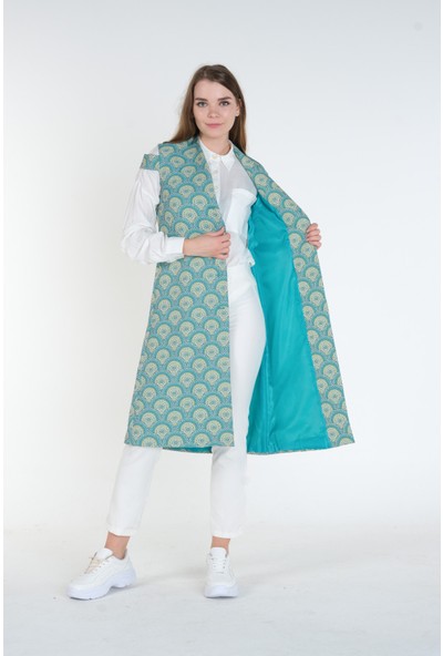Tesse Desenli Düğmeli Astarlı Tesettür Yelek