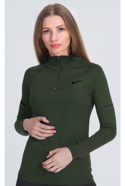 Nike Haki Renk Dalgıç Kumaş Süper Slim Fit Yarım Fermuarlı Sweatshirt Nike Haki Renk Dalgıç Kumaş Süper Slim Fit Yarım Fermuarlı Sweatshirt