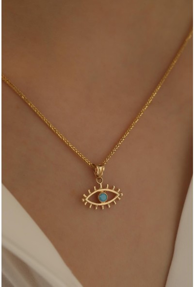 Milet Kuyumculuk 14 Ayar Altın Kirpikli Gözlü Küp Zincir Kolye