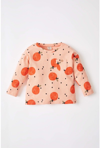 DeFacto Kız Bebek Regular Fit Bisiklet Yaka Portakal Baskılı Pamuklu Uzun Kollu Tişört W9738A221WN