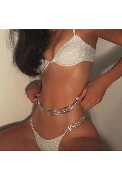 Misboho Üç Katlı Kristal Taşlı Gümüş Renk Bel Aksesuarı ve Bel Zinciri
