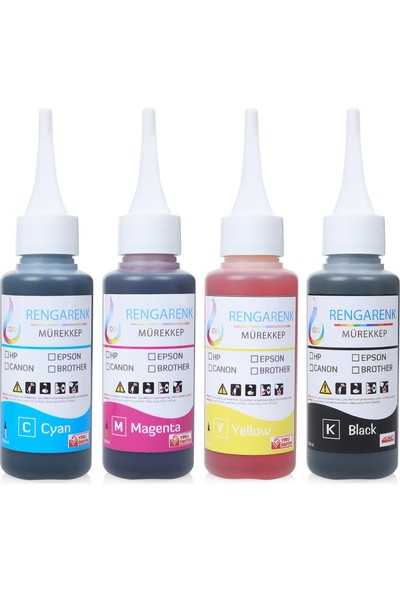 Rengarenk Hp Yazıcı Uyumlu Bitmeyen Kartuş ve Tanklı Yazıcı Mürekkebi 100ML*4 Renkli Rengarenk Hp Yazıcı Uyumlu Bitmeyen Kartuş ve Tanklı Yazıcı Mürekkebi 100ML*4 Renkli