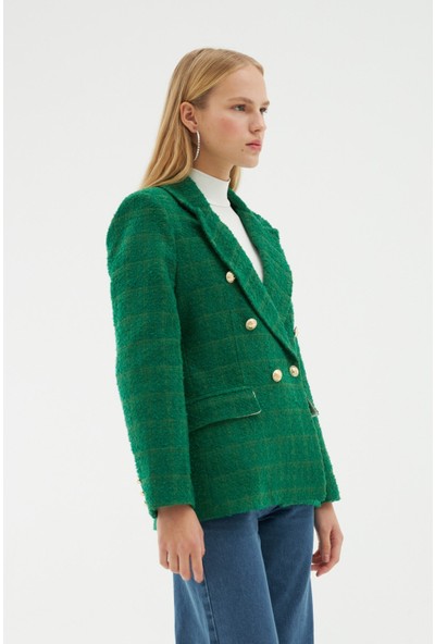 Quzu Kruvaze Tüvit Blazer Ceket Yeşil Quzu Kruvaze Tüvit Blazer Ceket Yeşil