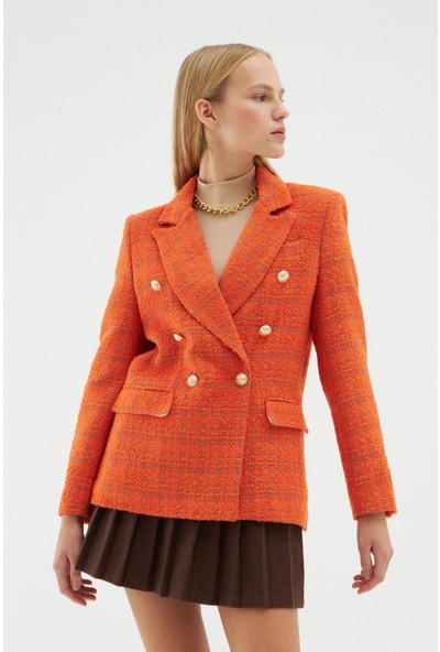 Quzu Kruvaze Tüvit Blazer Ceket Turuncu Quzu Kruvaze Tüvit Blazer Ceket Turuncu