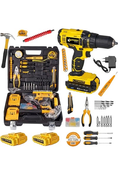 Sturdy Japon Tools 54V 4AH Drive Serı Metal Şanzıman Şarjlı Çift Akülü Vidalama Matkap 99PRÇ Setli