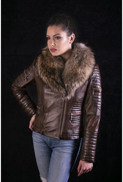 Derimonts Önü Fermuarlı Deri Mont Kahverengi