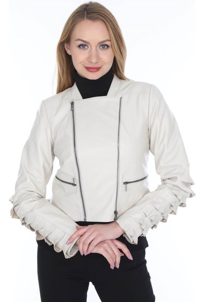 Derimonts Kadın Deri Mont Beyaz Matignon