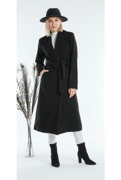 Key Moda Kadın Siyah Kaşe Kaban