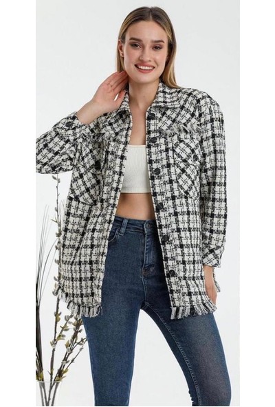 Key Moda Kadın Siyah Ekoseli Gömlek Ceket Key Moda Kadın Siyah Ekoseli Gömlek Ceket