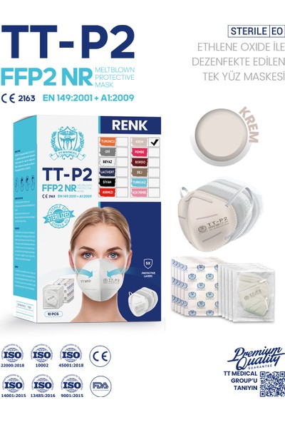 TT Medical Group TT 10'Lu Kutu 5 Katmanlı Ttp2 Krem Yüz Maskesi TT Medical Group TT 10'Lu Kutu 5 Katmanlı Ttp2 Krem Yüz Maskesi