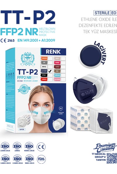 TT 10'Lu Kutu 5 Katmanlı Ttp2 Lacivert Yüz Maskesi TT 10'Lu Kutu 5 Katmanlı Ttp2 Lacivert Yüz Maskesi