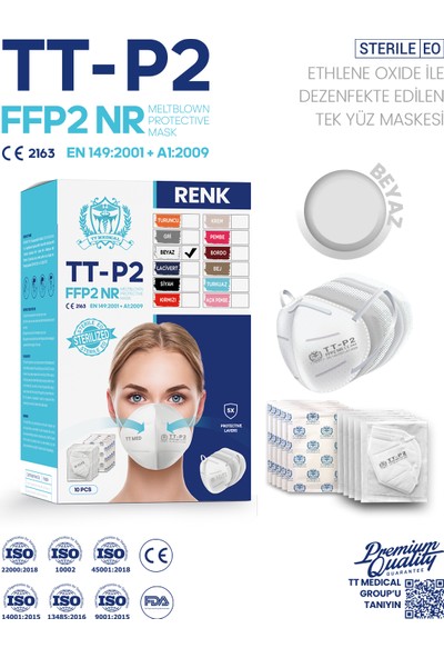 TT 10'Lu Kutu 5 Katmanlı Ttp2 Beyaz Yüz Maskesi TT 10'Lu Kutu 5 Katmanlı Ttp2 Beyaz Yüz Maskesi