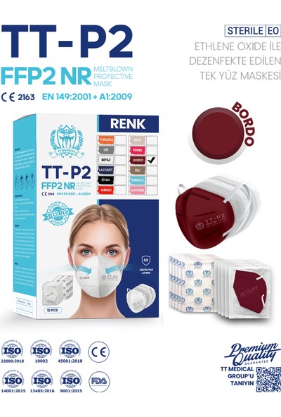 TT 10'Lu Kutu 5 Katmanlı Ttp2 Bordo Yüz Maskesi TT 10'Lu Kutu 5 Katmanlı Ttp2 Bordo Yüz Maskesi