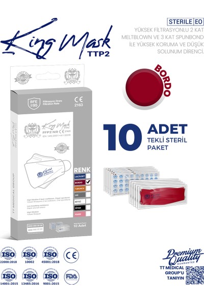 TT Medical Group TT 10'Lu 4 Katmanlı Kıng Bordo Ttp2 TT Medical Group TT 10'Lu 4 Katmanlı Kıng Bordo Ttp2