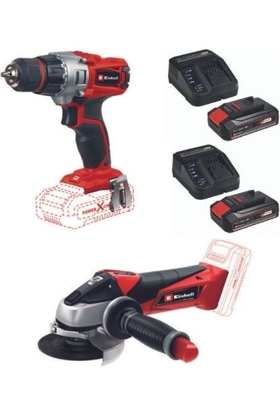 Einhell Te-Cd 18/2 Akülü Vidalama Te-Ag 18/115 Akülü Avuç Taşlama 2X2.5AH Starter Kit Akülü Set Einhell Te-Cd 18/2 Akülü Vidalama Te-Ag 18/115 Akülü Avuç Taşlama 2X2.5AH Starter Kit Akülü Set