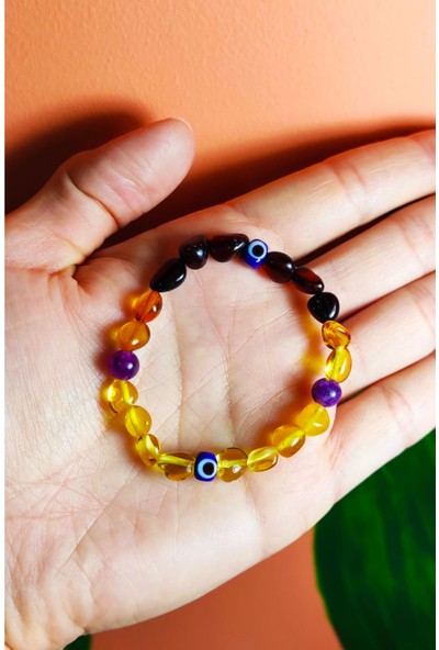 Natural Jewellery Ametist Kehribar Bileklik