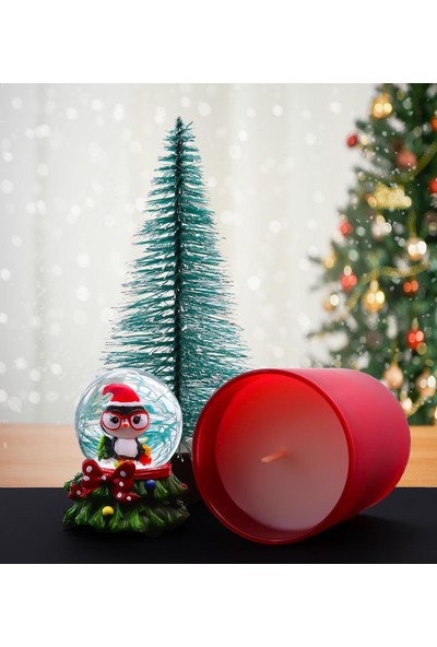 VegaGiftShop Yılbaşı Temalı Kar Küresi & Çilek Kokulu Bardak Mum & Yılbaşı Ağacı Seti