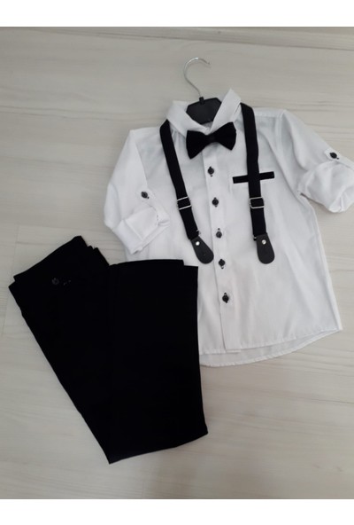 Terry Papyonlu Askılı Pantolon Gömlek Takım Beyaz-Lacivert Terry Papyonlu Askılı Pantolon Gömlek Takım Beyaz-Lacivert