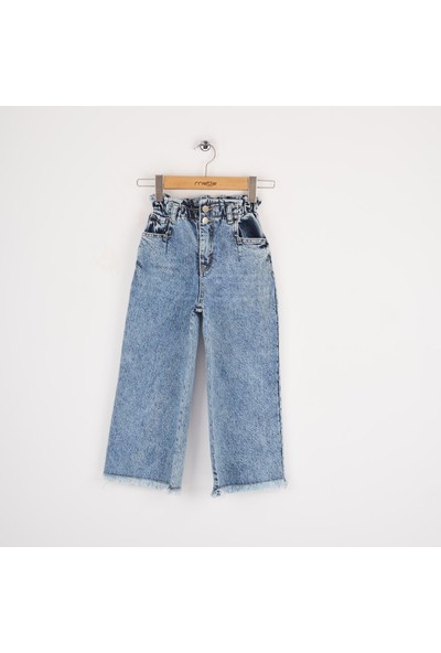 Mutlu Kids Paçası Püsküllü Bol Paça Kız Kot Pantolon (8-12 Yaş)