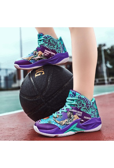 KIN Yeşil Mor Erkek Basketbol Ayakkabı Sneakers Sports Ayakkabı Yastıklama (Yurt Dışından)