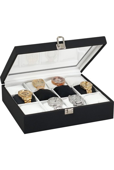 MyKutu 12 li Ahşap üzeri Deri Cam Saat Kutusu mk001