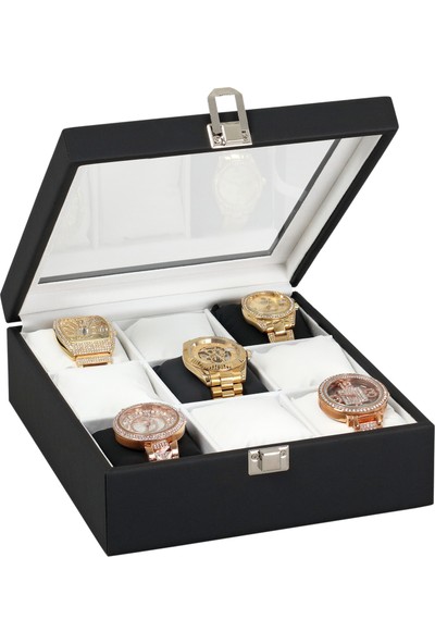 MyKutu 9'lu Saat Kutusu , Ahşap Üzeri Deri Kaplama mk002