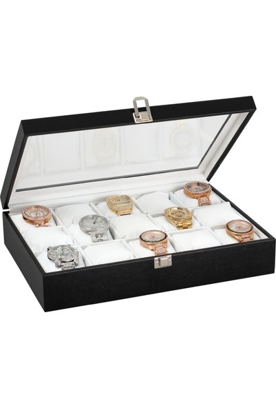 MyKutu 15'li Saat Kutusu , Ahşap Üzeri Deri Kaplama mk003