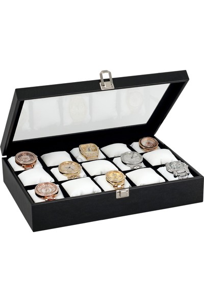 Chavin Siyah Deri 15'li, Üzeri Cam Saat Kutusu st15-26