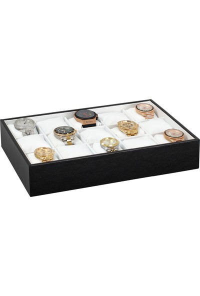 Chavin Siyah Deri 15'li Çekmece içi Saat Kutusu st15-35 Chavin Siyah Deri 15'li Çekmece içi Saat Kutusu st15-35