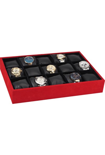 Chavin Kırmızı Süet 15'li Çekmece Içi Saat Kutusu ST15-54