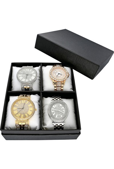 Chavin 4 Bölmeli Siyah Cilt Bezli Saat Kutusu St4-2 Chavin 4 Bölmeli Siyah Cilt Bezli Saat Kutusu St4-2