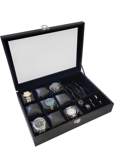 Chavin 9 Lu Ahşap Deri Cam Saat Gözlük ve Mücevher Kutusu St9-24 Chavin 9 Lu Ahşap Deri Cam Saat Gözlük ve Mücevher Kutusu St9-24