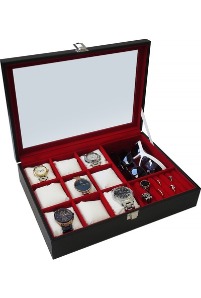 Chavin 9 Lu Ahşap Deri Cam Saat Gözlük ve Mücevher Kutusu St9-25 Chavin 9 Lu Ahşap Deri Cam Saat Gözlük ve Mücevher Kutusu St9-25