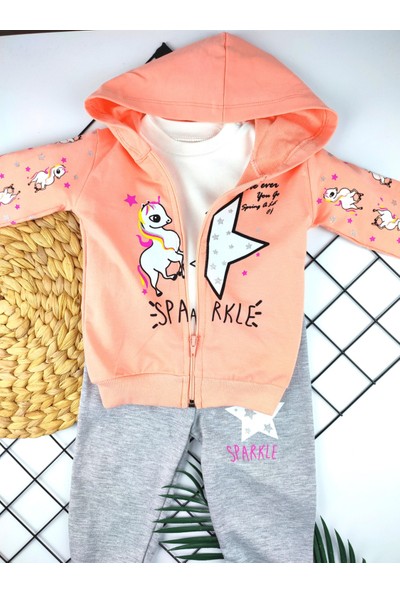 Murat Baby Kız Çocuk At Baskılı Hırkalı 3'lü Takım