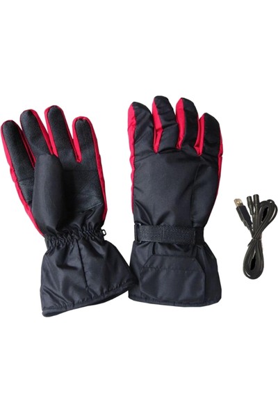 Blesiya 1 Çift Isıtmalı Eldiven Rüzgar Geçirmez Kış Açık Yürüyüş Hava Eldivenleri Için Siyah Kırmızı USB